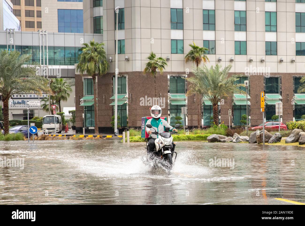 Dubai, United Arab Emirates, 11th January 2020: flooded streets of ...
