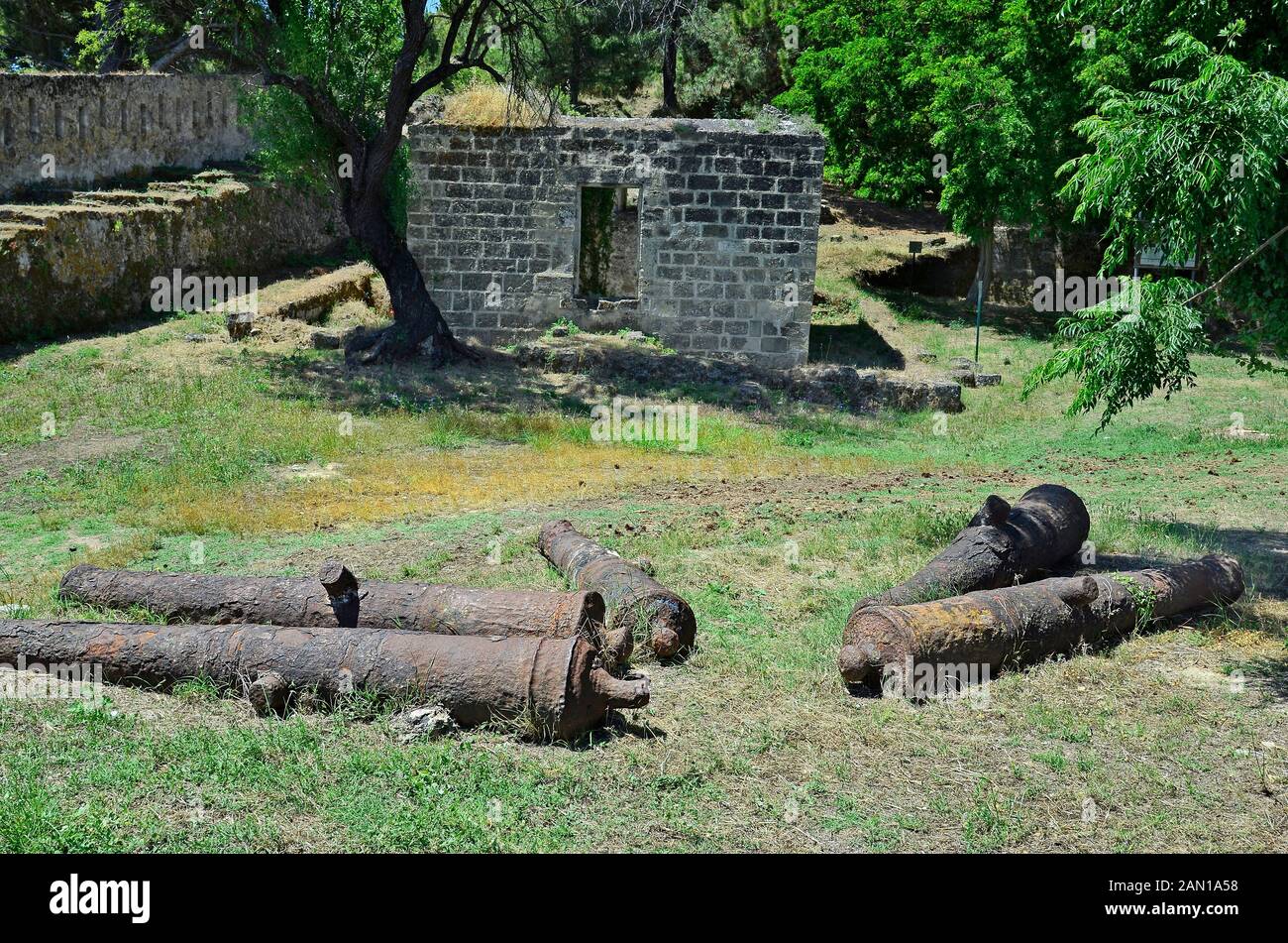 Greece, Zakynthos, old rusty gun barrel in medieval fortress Stock ...