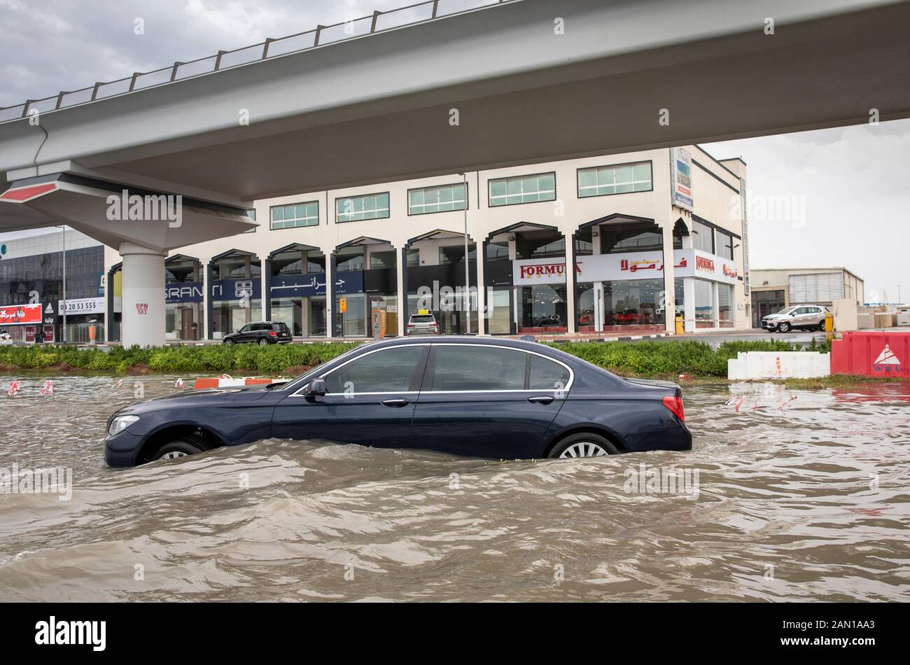 Dubai, United Arab Emirates, 11th January 2020: flooded streets of ...