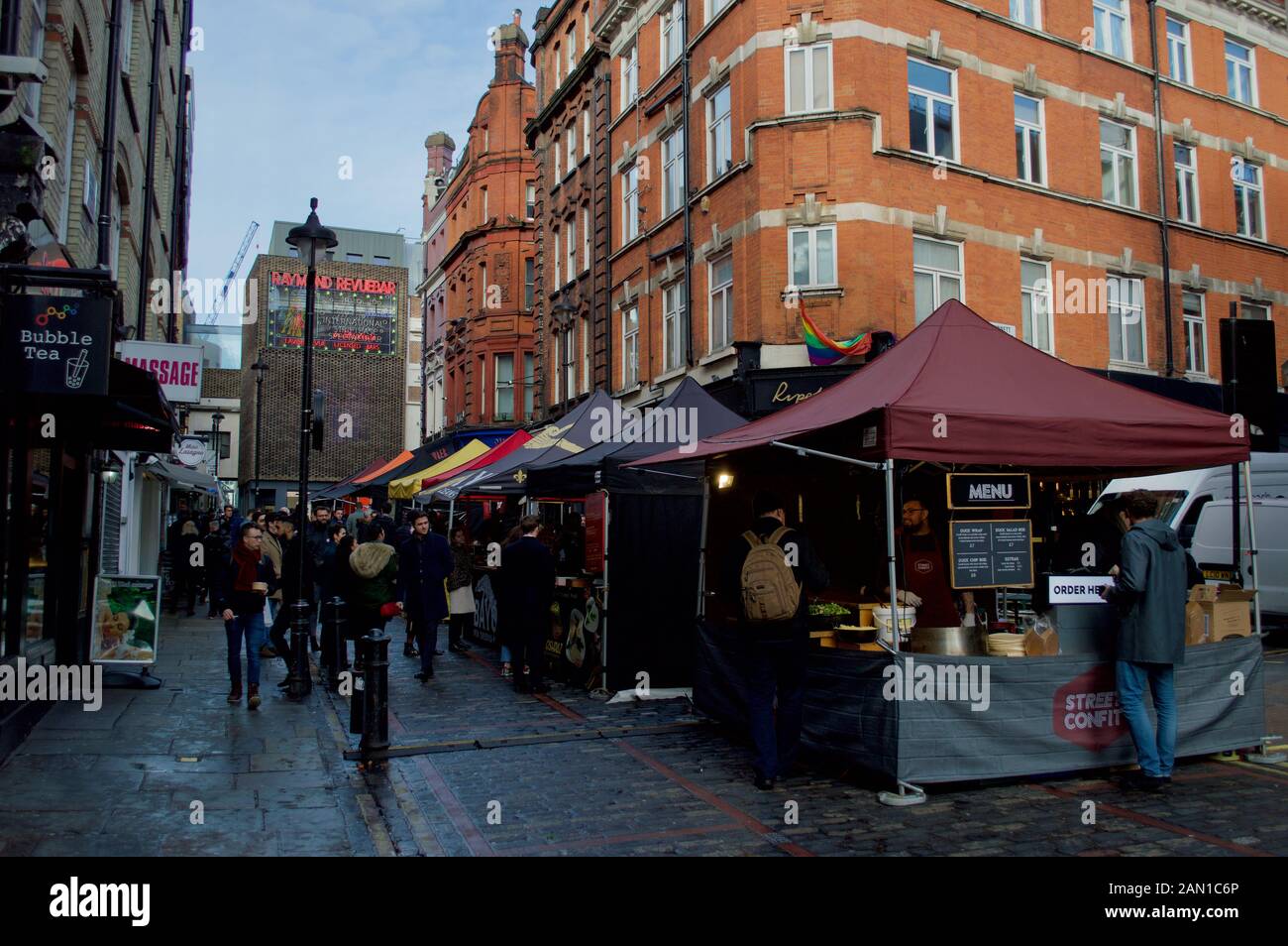 Food stalls in Soho in London, UK Stock Photo - Alamy