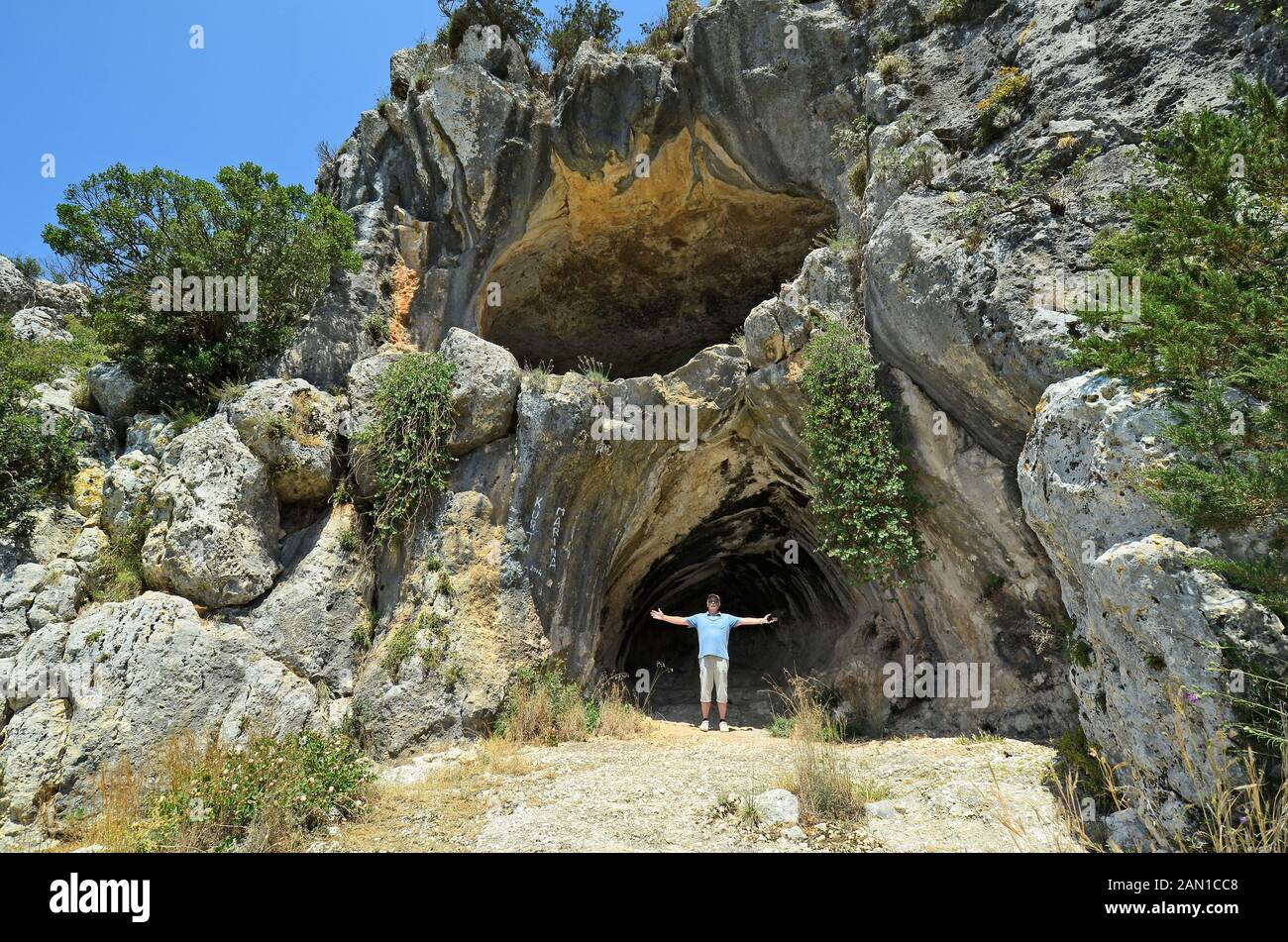 Greece, Zakynthos Island, man and Damianos cave Stock Photo - Alamy