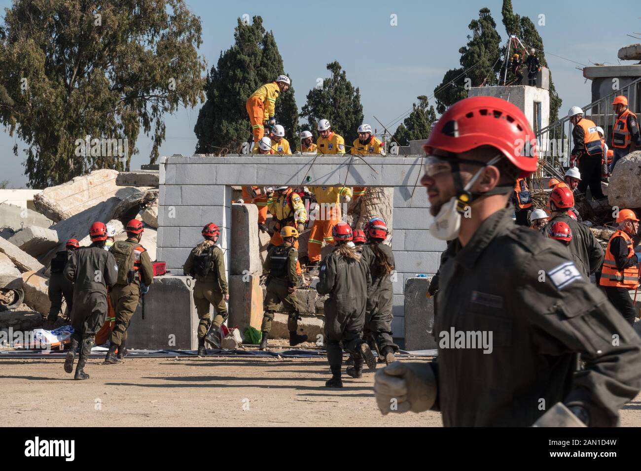 Zikim, Israel. 15th January, 2020. Israeli first responders deploy and ...