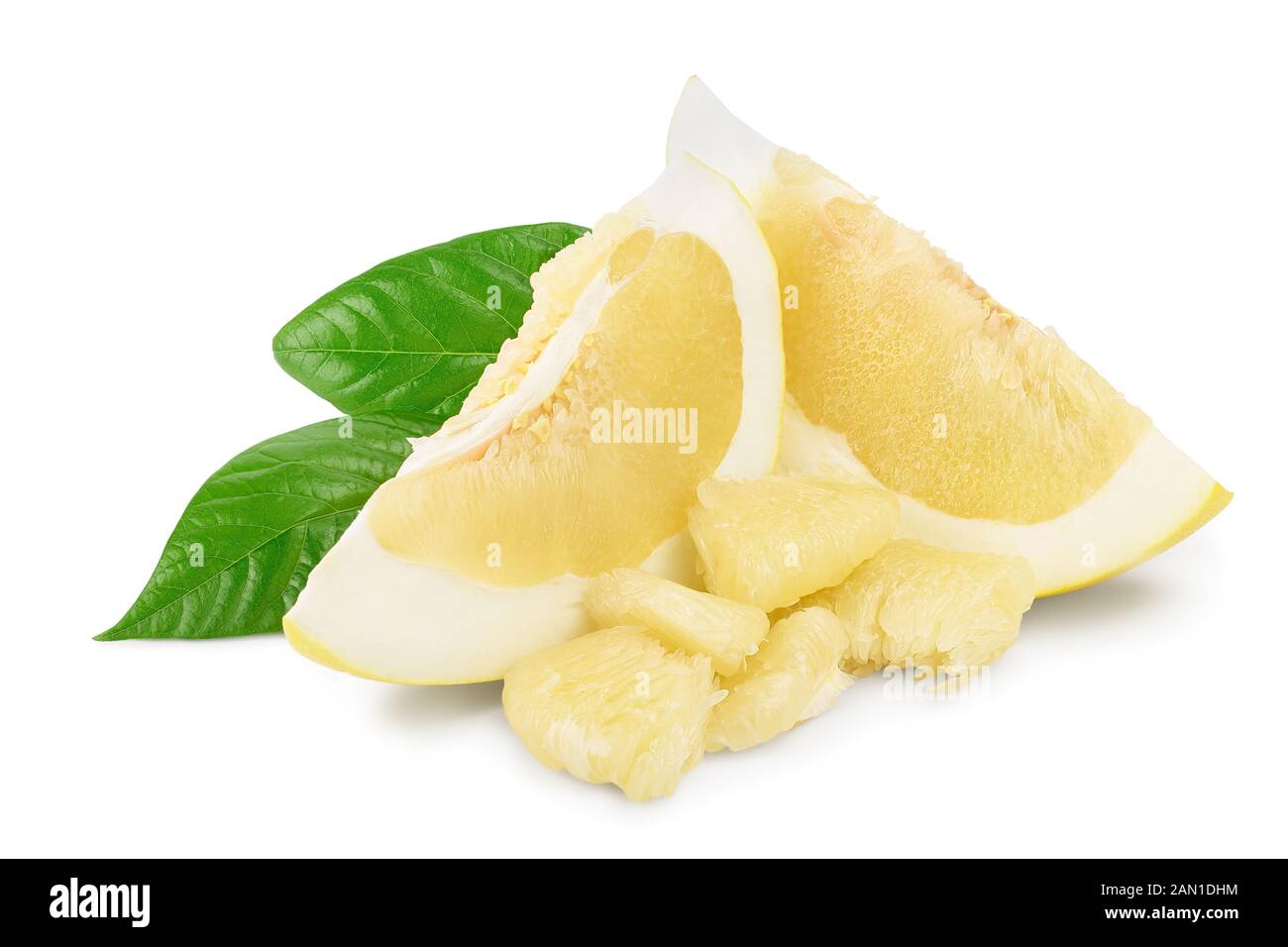slice of pomelo with leaf isolated on white background Stock Photo - Alamy