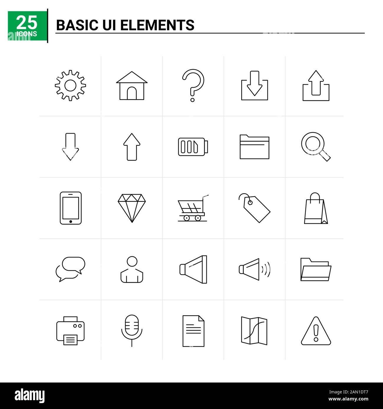 25 Basic Ui Elements icon set. vector background Stock Vector Image ...
