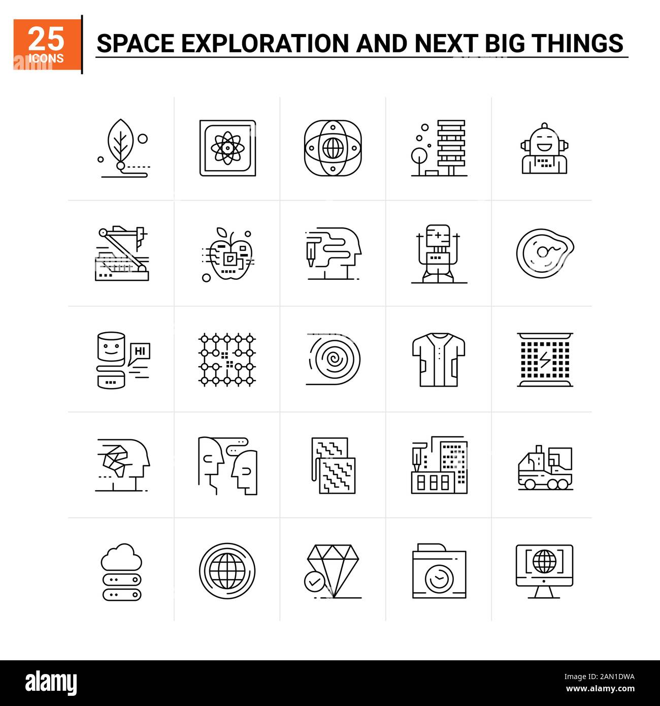 25 Space Exploration And Next Big Things icon set. vector background ...