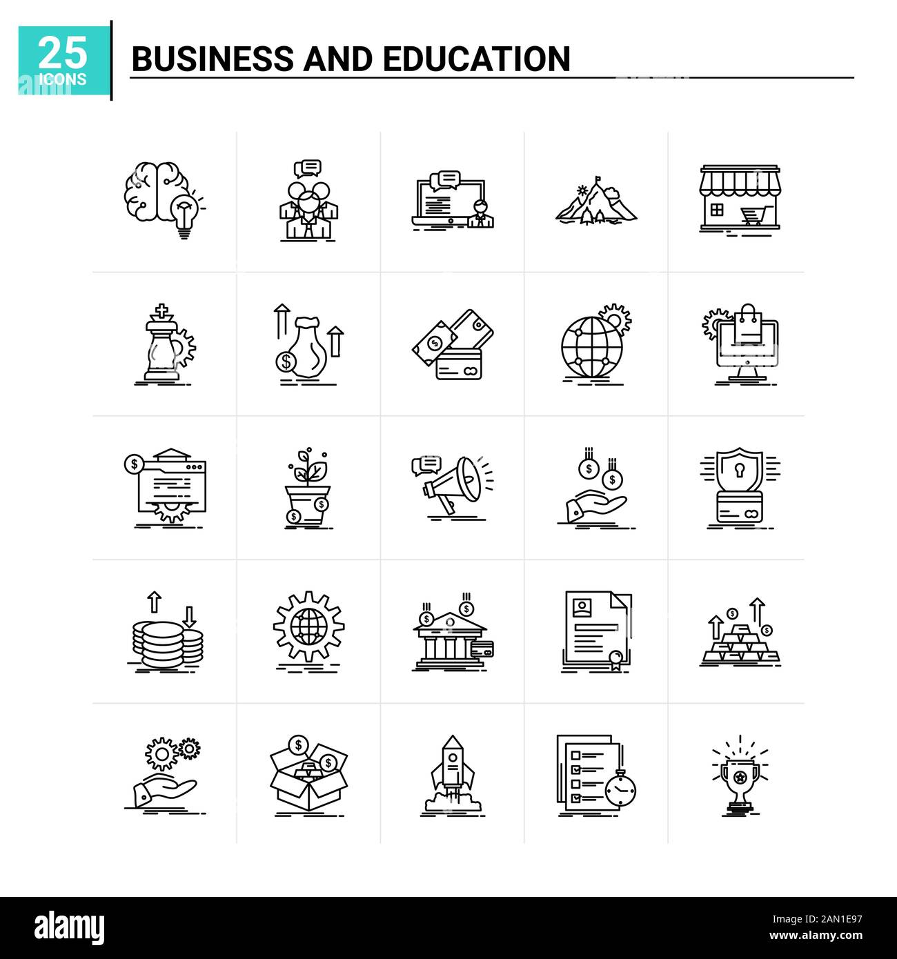 25 Business And Education icon set. vector background Stock Vector ...