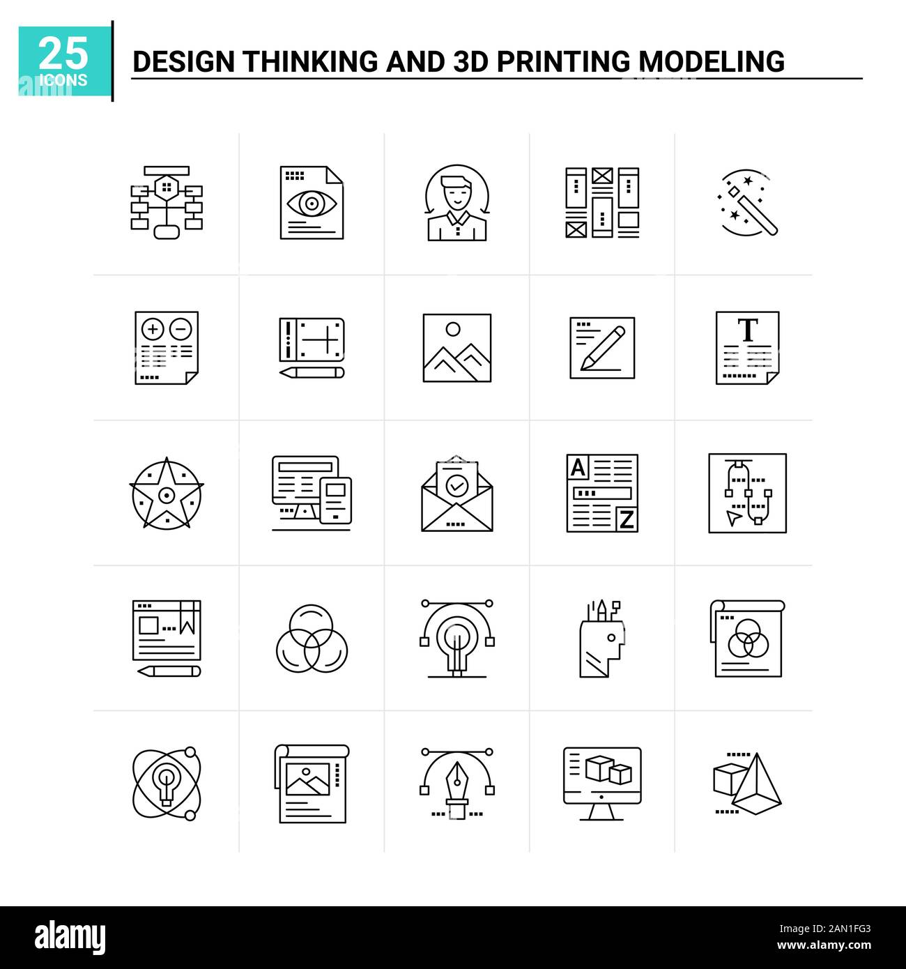 25 Design Thinking And 3d Printing Modeling icon set. vector background ... 25 Design Thinking And 3d Printing Modeling icon set. vector background ...