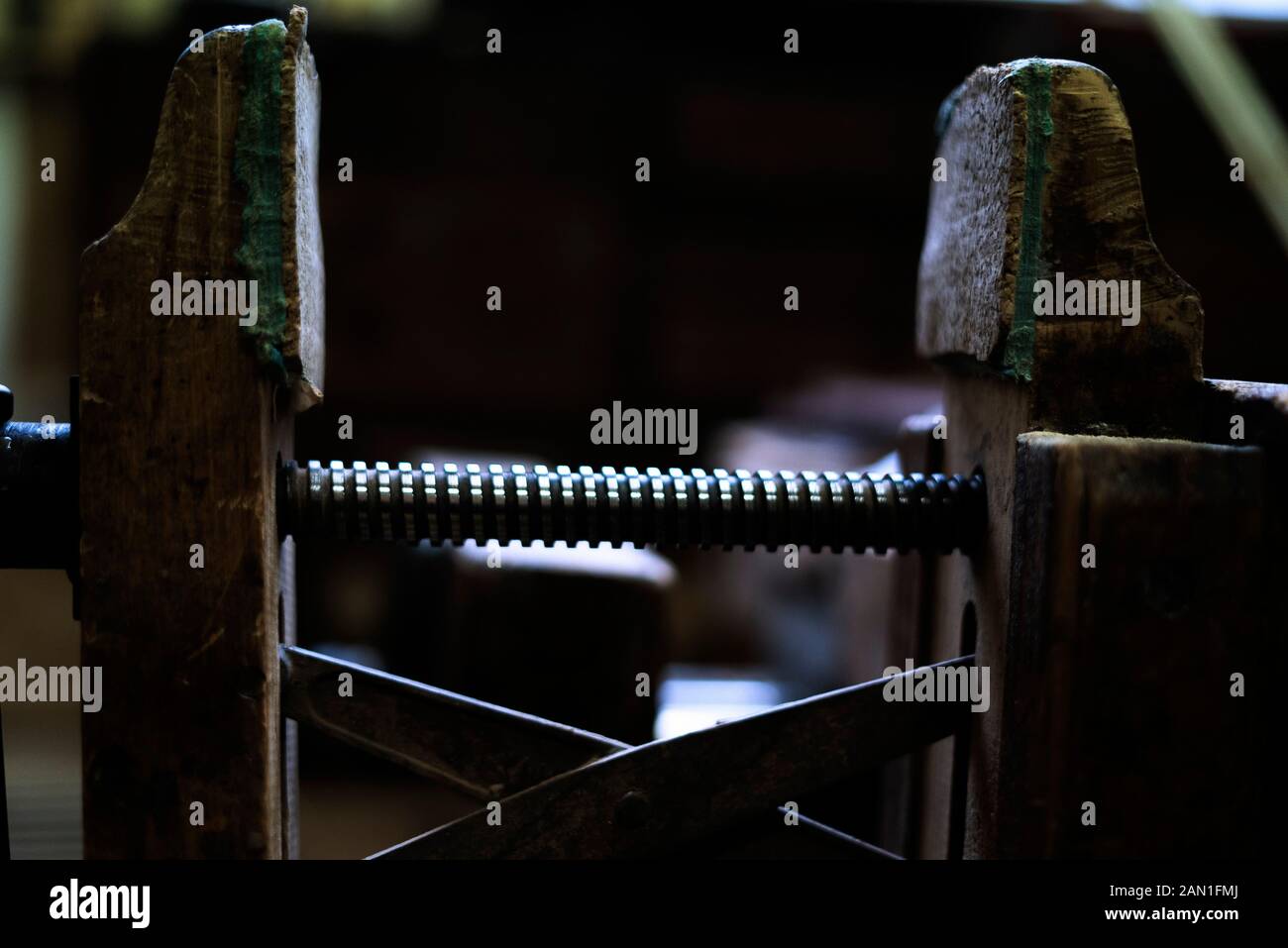 Machine in leather workshop Stock Photo - Alamy