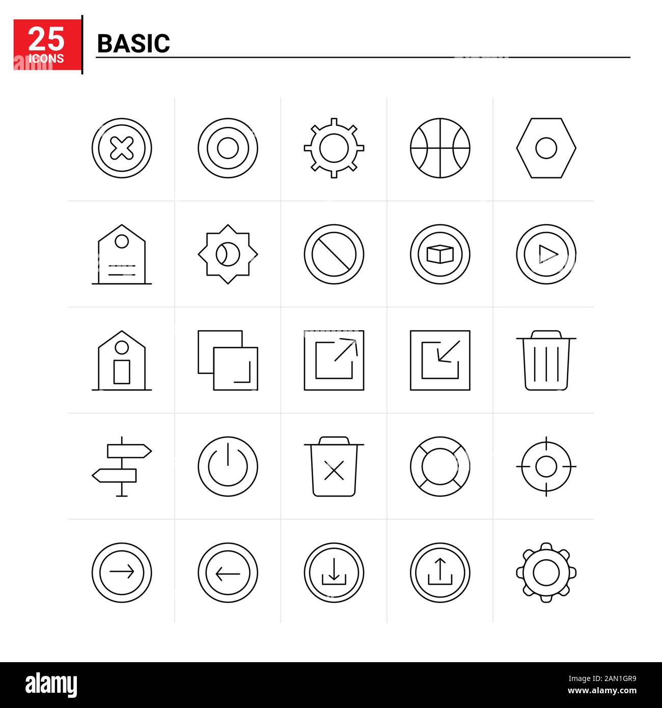 25 Basic icon set. vector background Stock Vector Image & Art - Alamy