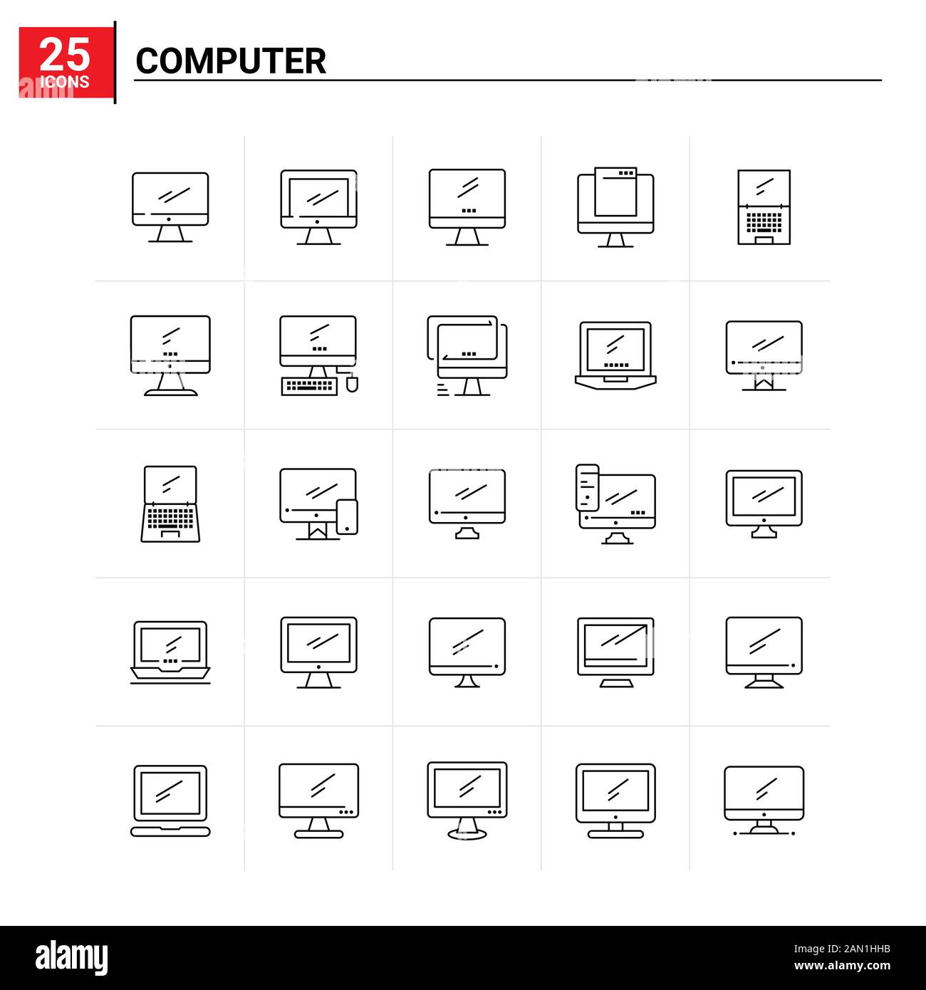 25 Computer icon set. vector background Stock Vector Image & Art - Alamy