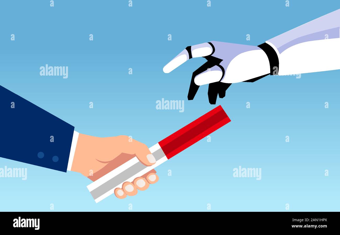 Vector of a businessman passing a relay baton to a robot Stock Vector ...