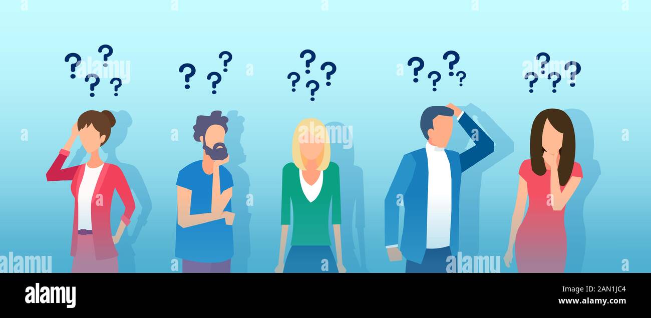 Vector Of Thoughtful Young People Men And Women Thinking Having