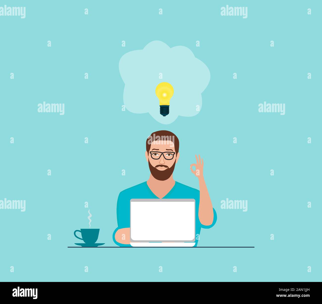 Man beard working computer Stock Vector Images - Alamy