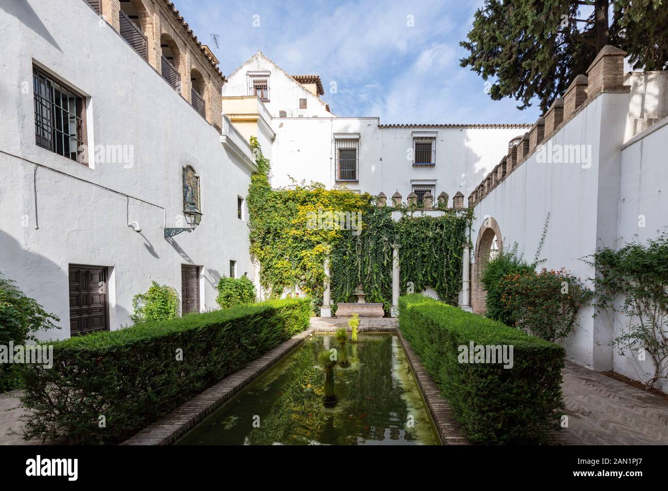 The Patio de los Levies (Levies Courtyard) in the Real Alcázar. It is ...