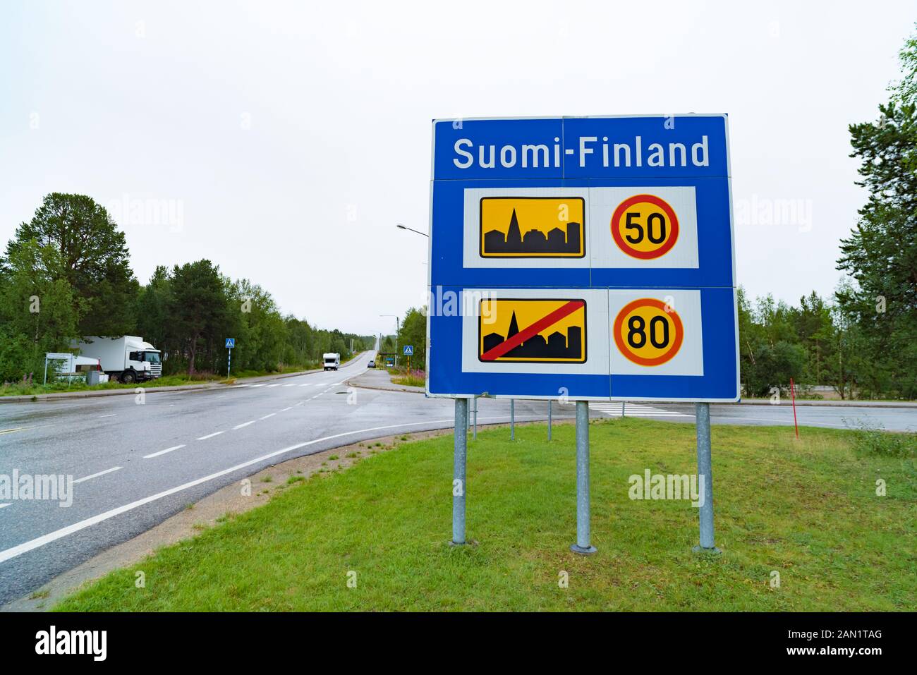 Norwegian finnish border with traffic shield and advisory speed limits ...