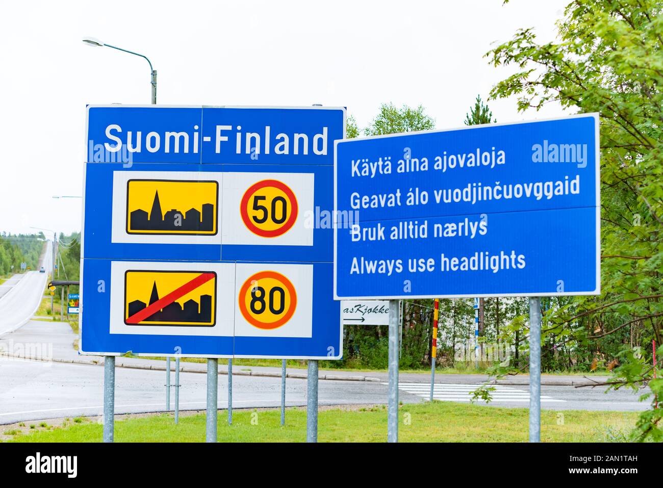 Norwegian finnish border with traffic shield and advisory speed limits ...