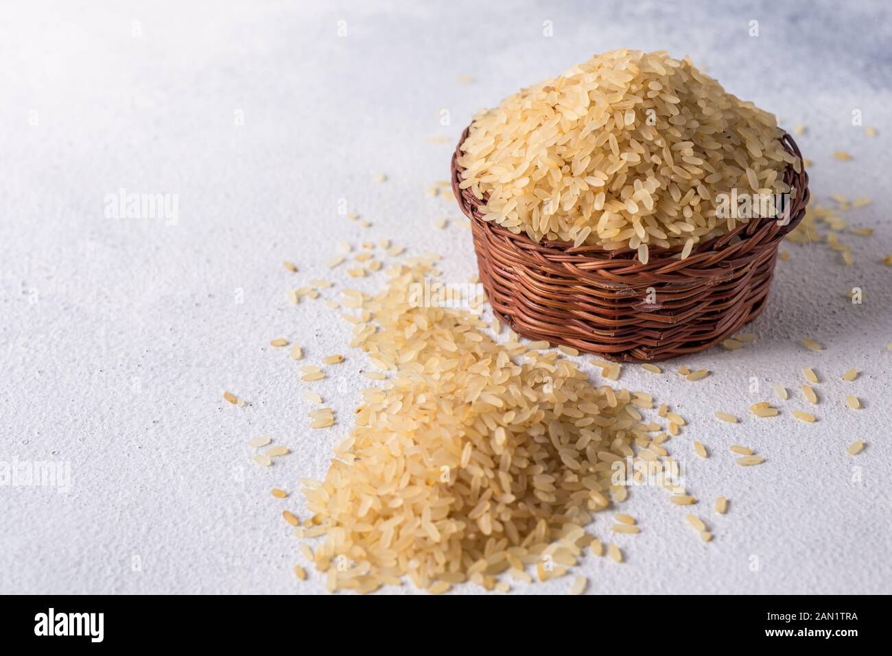 useful Long-grain steamed white rice. Rice texture. healthy diet Stock ...