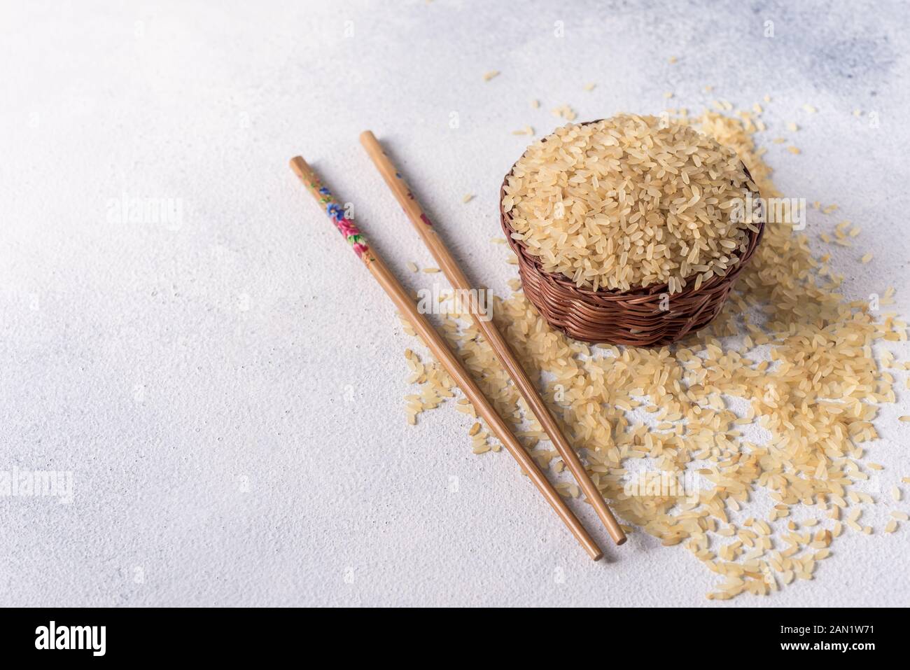 useful Long-grain steamed white rice. Rice texture. healthy diet Stock ...