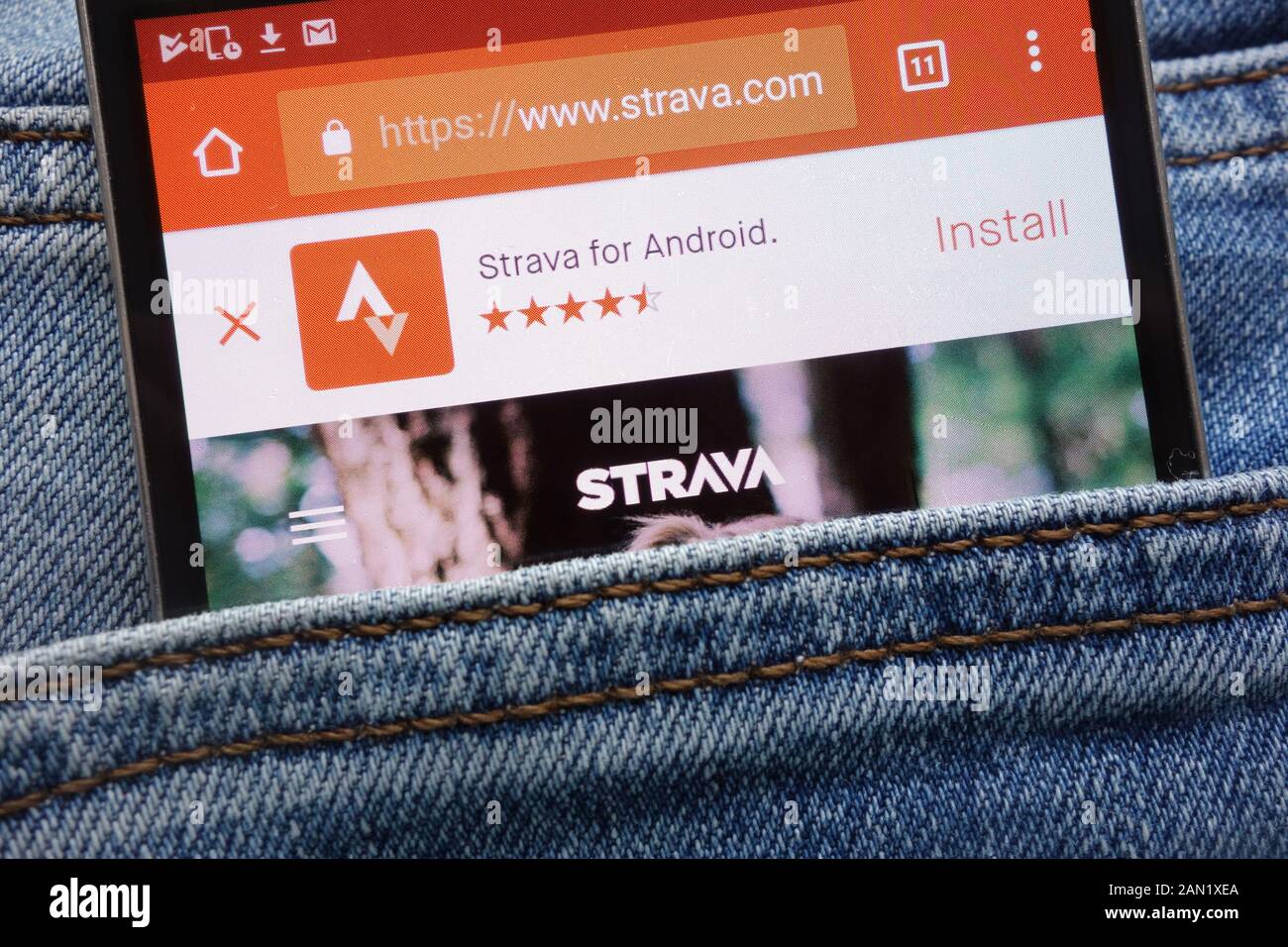 Strava website displayed on smartphone hidden in jeans pocket Stock ...