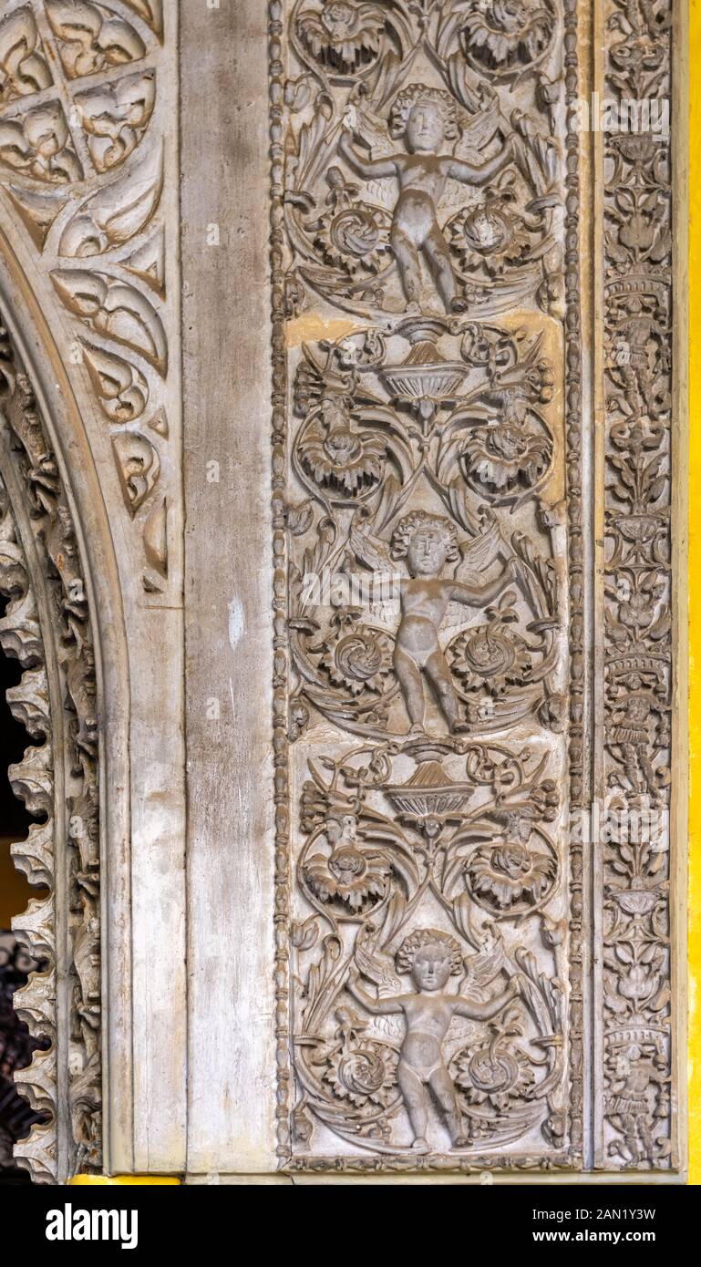 Ornate Renaissance plasterwork decorates a doorway in the Patio ...