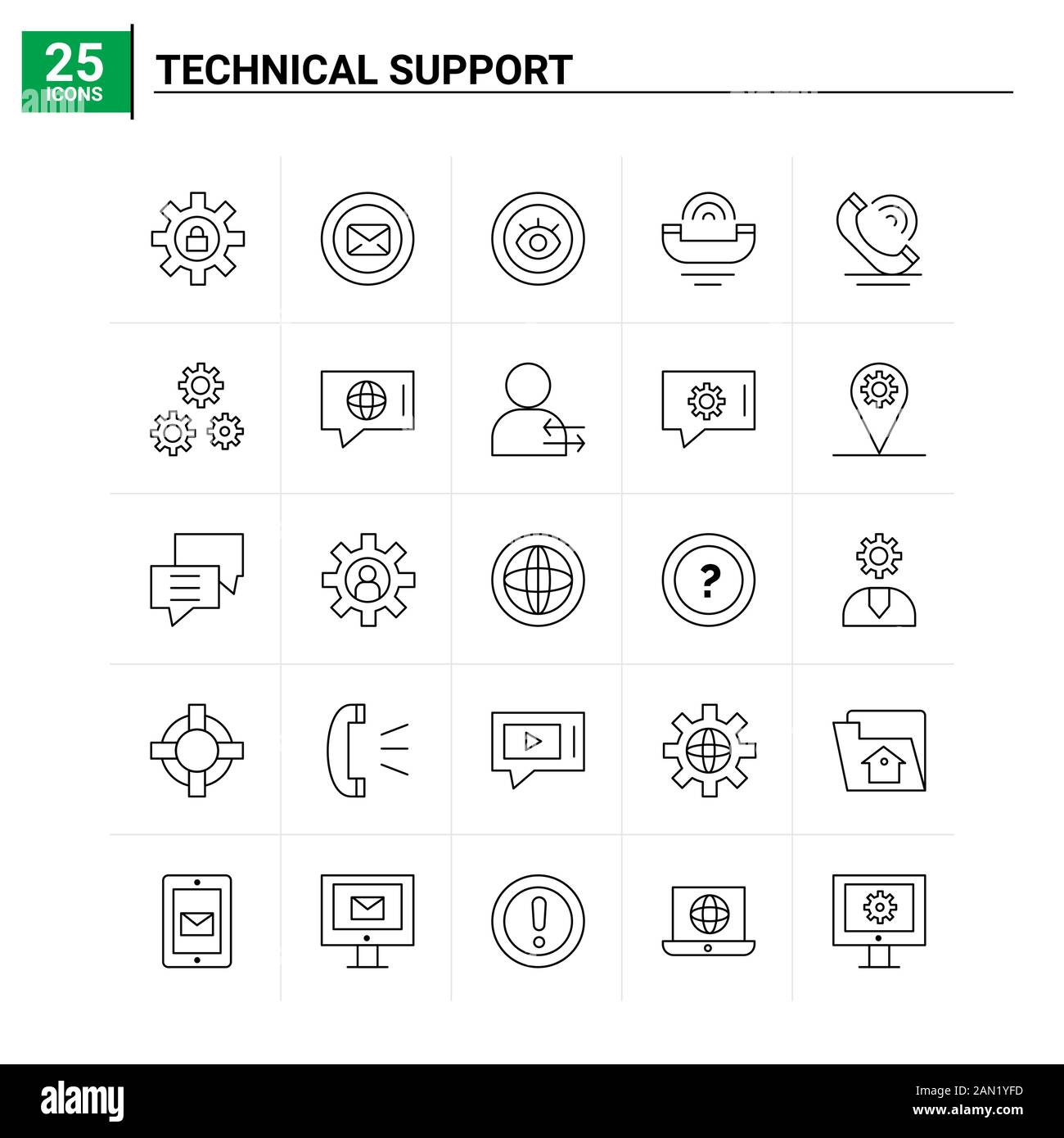25 Technical Support icon set. vector background Stock Vector Image ...