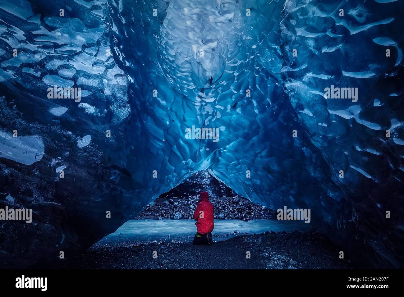 Blue ice cave in Vatnajokull glacier, Iceland Stock Photo - Alamy