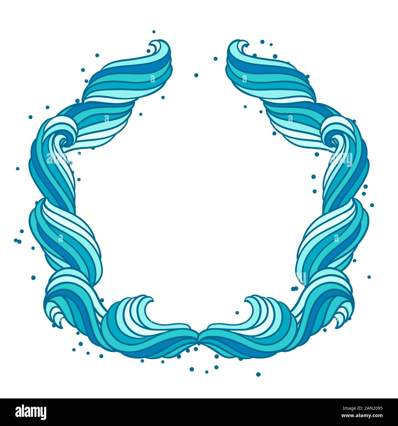 Decorative frame from waves. Background with sea, river or water curls ...