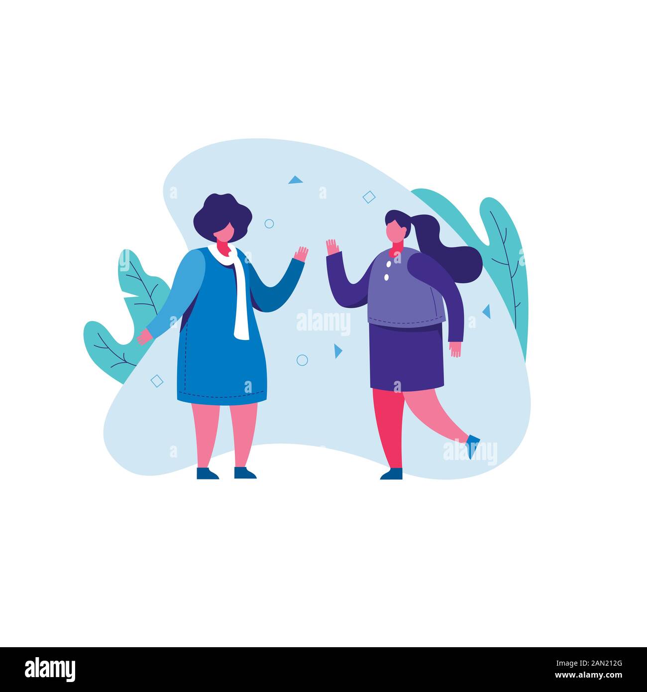 Dialogue and meeting of two women in cartoon style Stock Vector Image ...