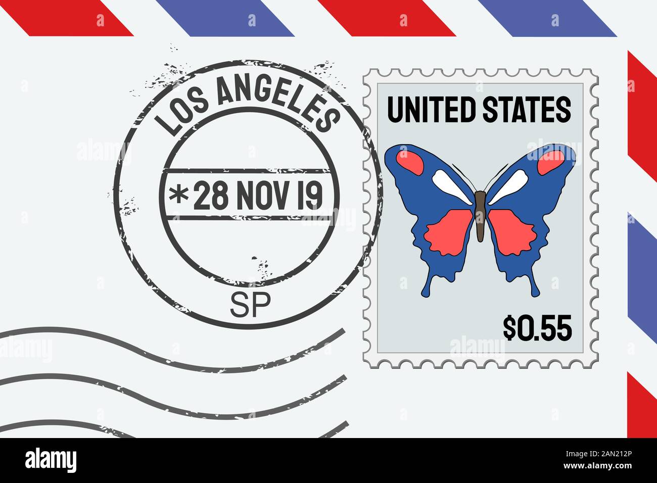 Los Angeles postage stamp - American post stamp on a letter Stock ...