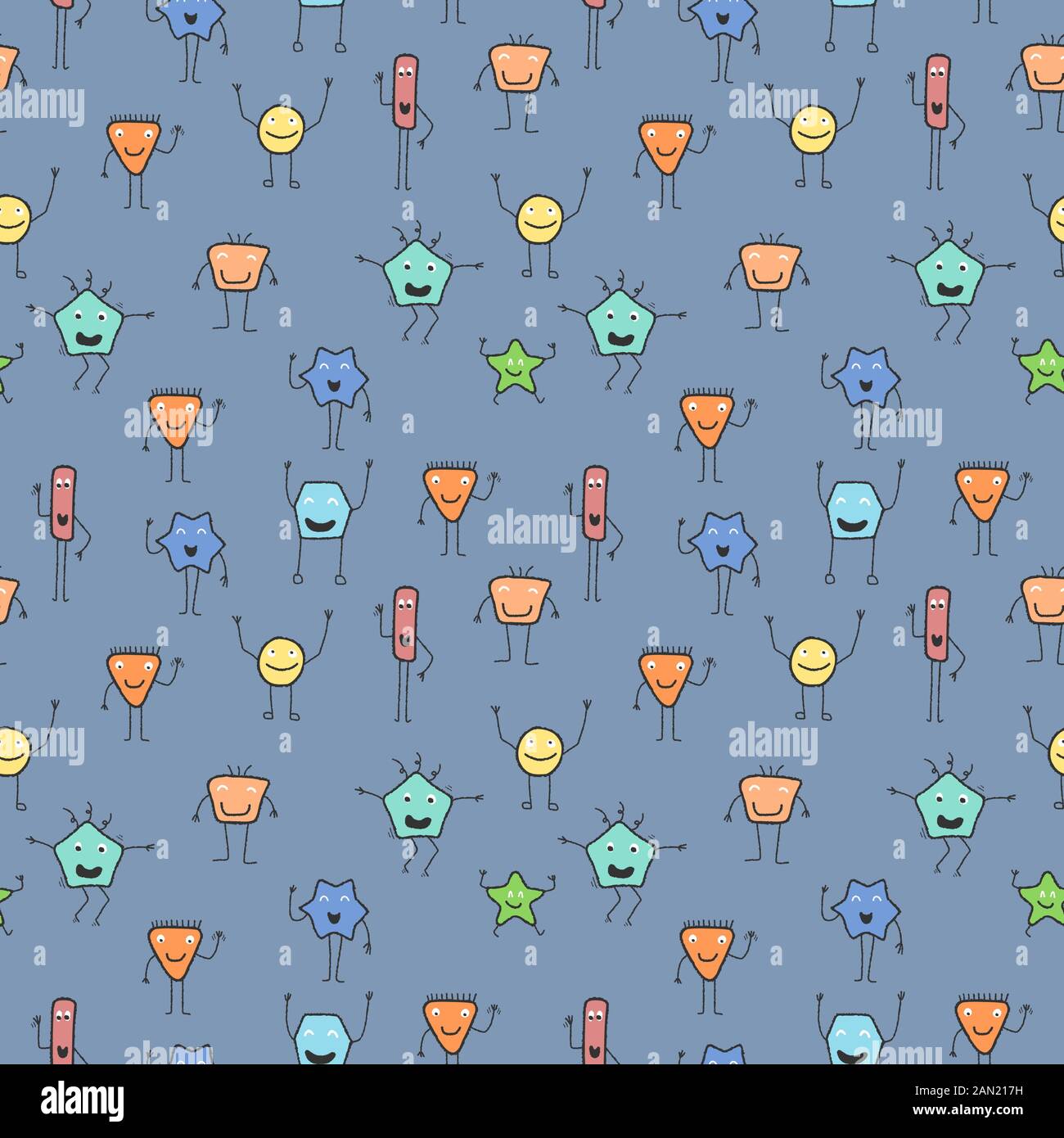 Seamless texture. Funny cartoon geometric creatures. Children's fashion ...