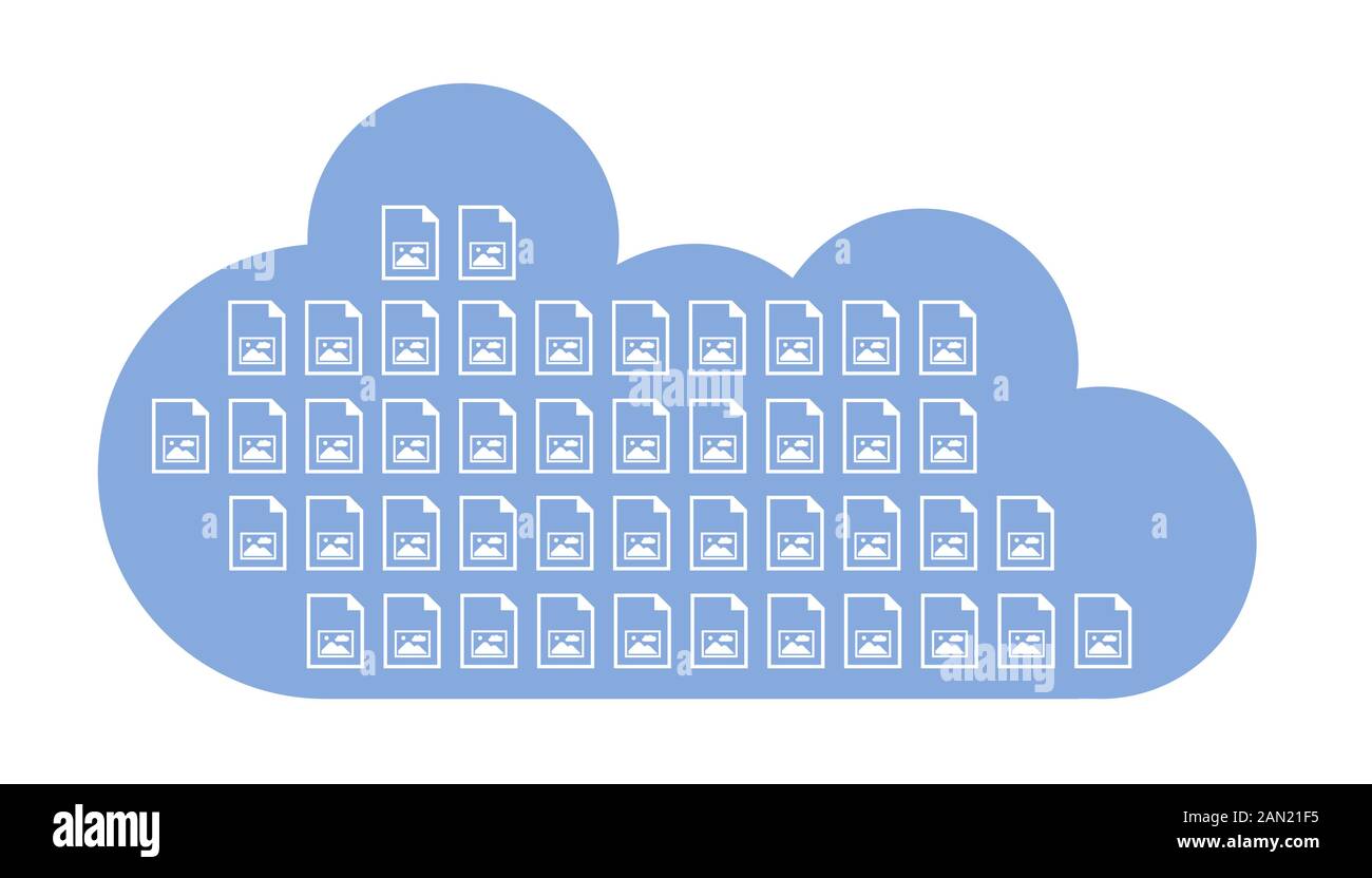 Photos cloud storage. Cloud symbol illustration with image files Stock ...