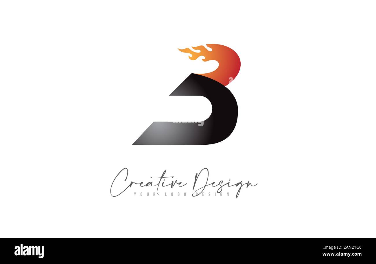 B Letter Design with Fire Flames and Orange color Vector. Illustration ...