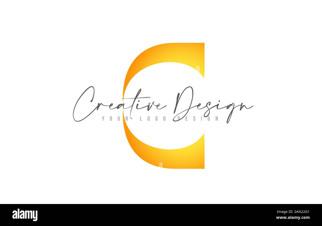 C letter Icon Design with Black Yellow Colors and Creative Modern Cut ...