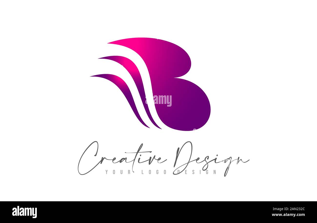 Letter B Logo Design Icon With Modern Creative Purple Swoosh. Modern B ...