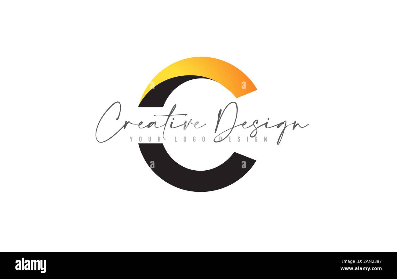 C letter Icon Design with Black Yellow Colors and Creative Modern Cut ...