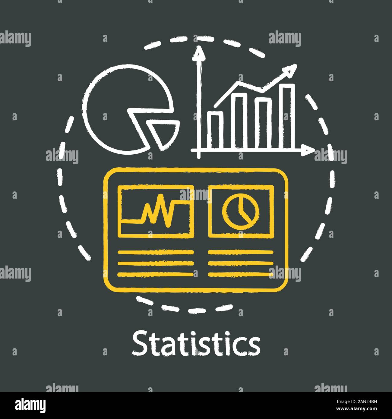 Statistics study, scientific research chalk concept icon. Chart, rising ...