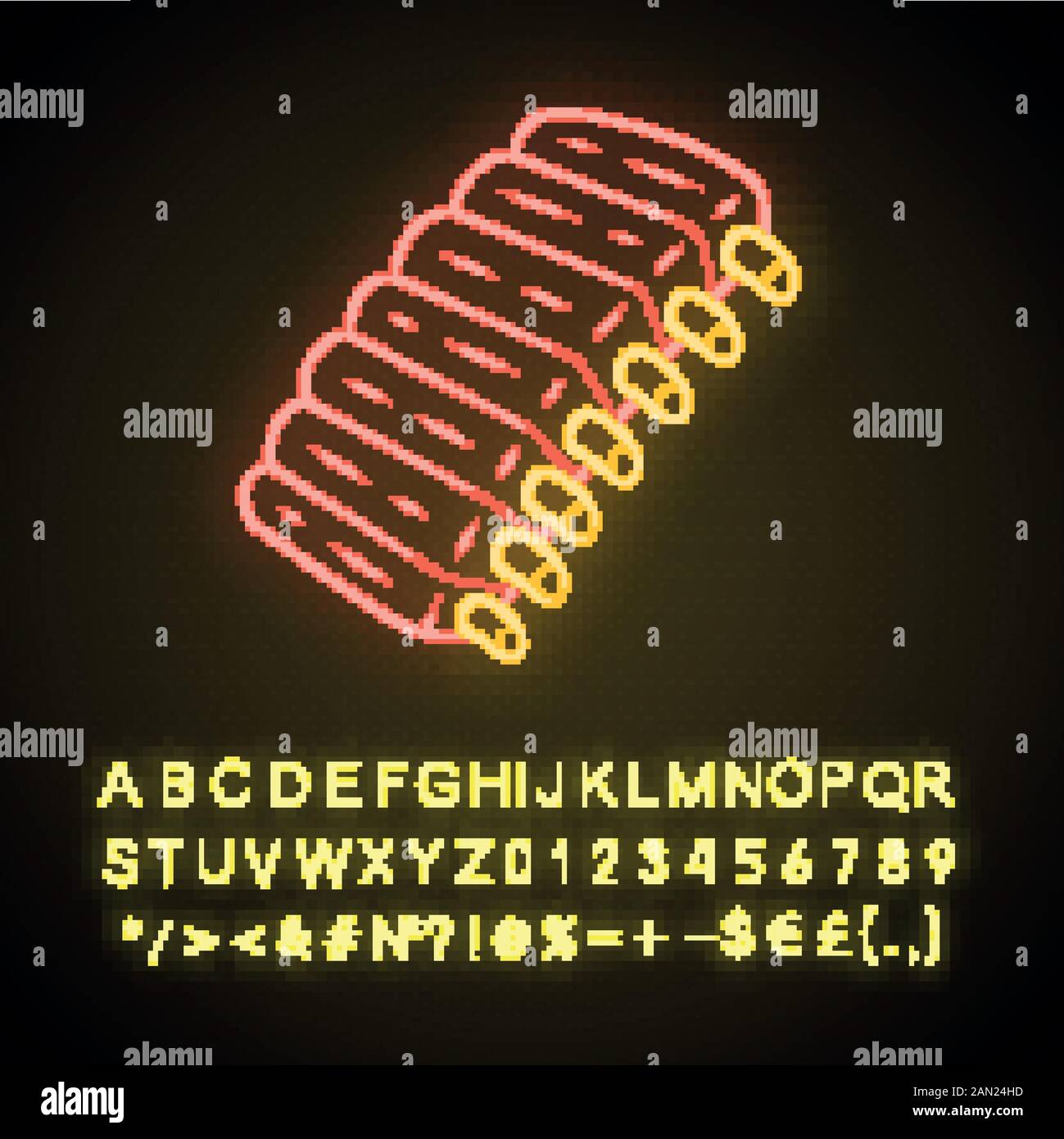 Beef ribs neon light icon. BBQ lamb, pork baby-back ribs on bone. Meat ...