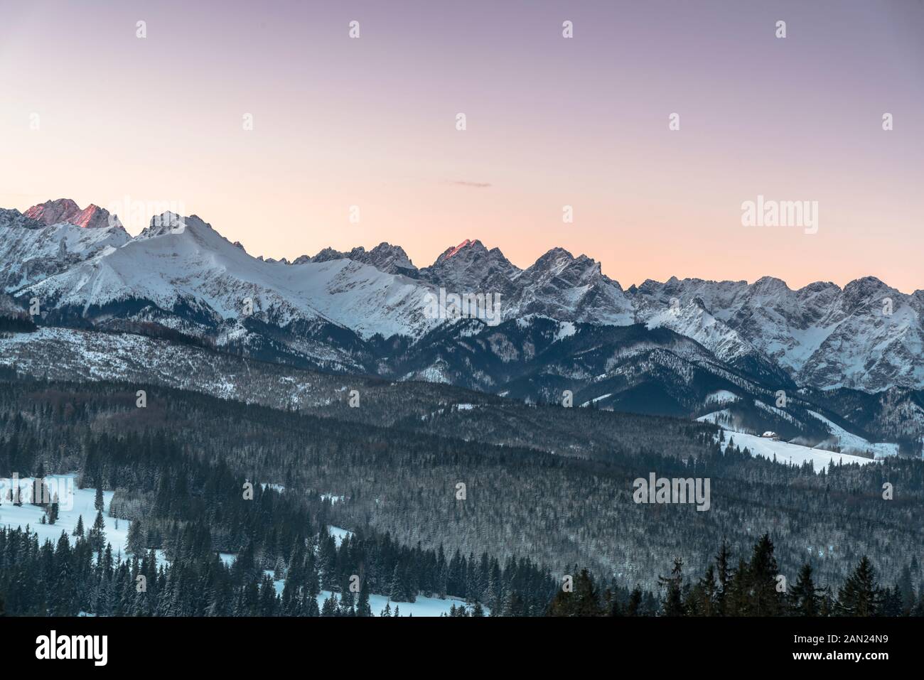 Views on Tatra Mountain in winter scenery from Lapszanka Pass Stock ...