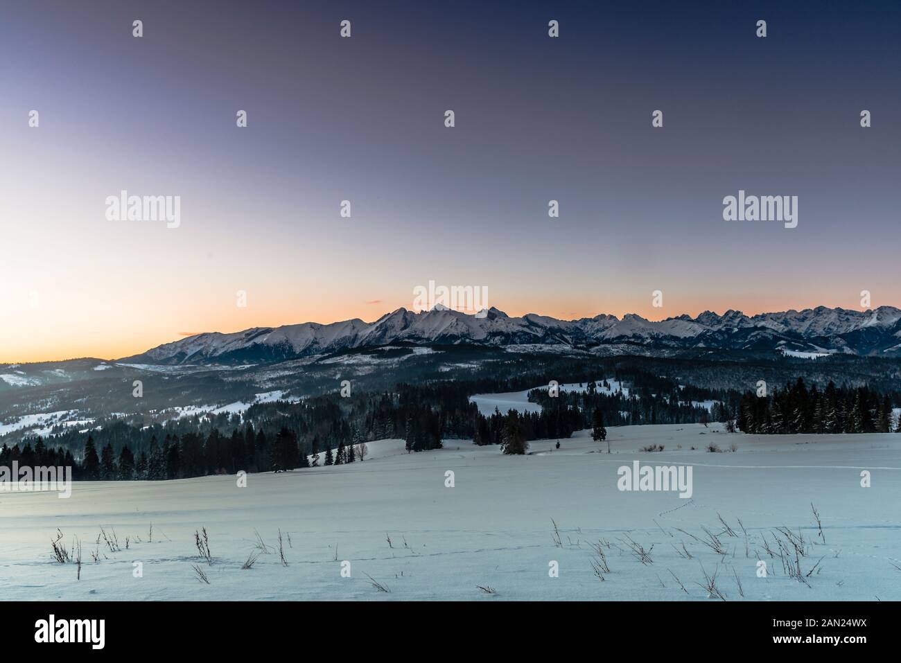 Views on Tatra Mountain in winter scenery from Lapszanka Pass Stock ...