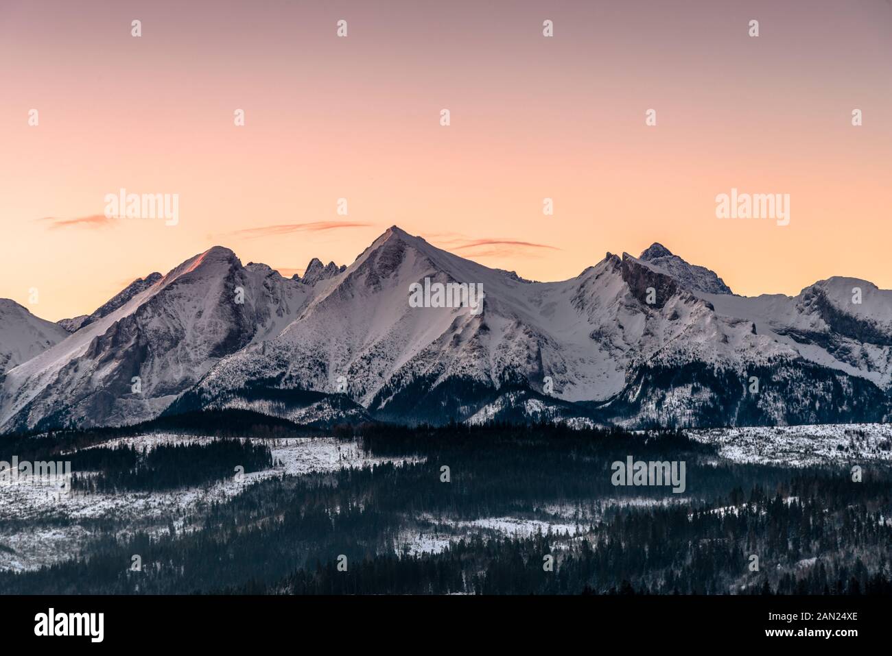 Views on Tatra Mountain in winter scenery from Lapszanka Pass Stock ...
