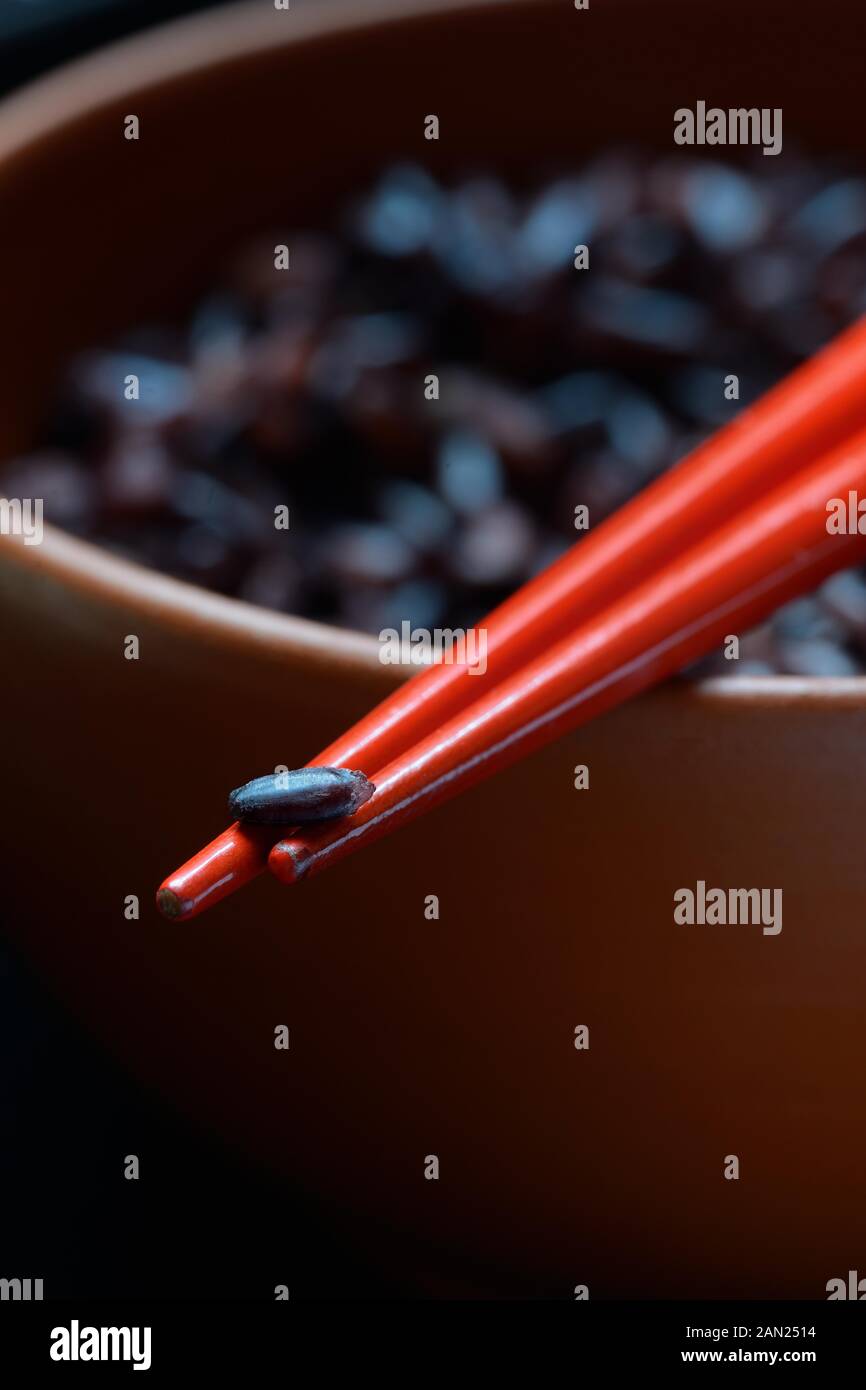 Black rice grain on chopsticks, cooked, Germany Stock Photo - Alamy