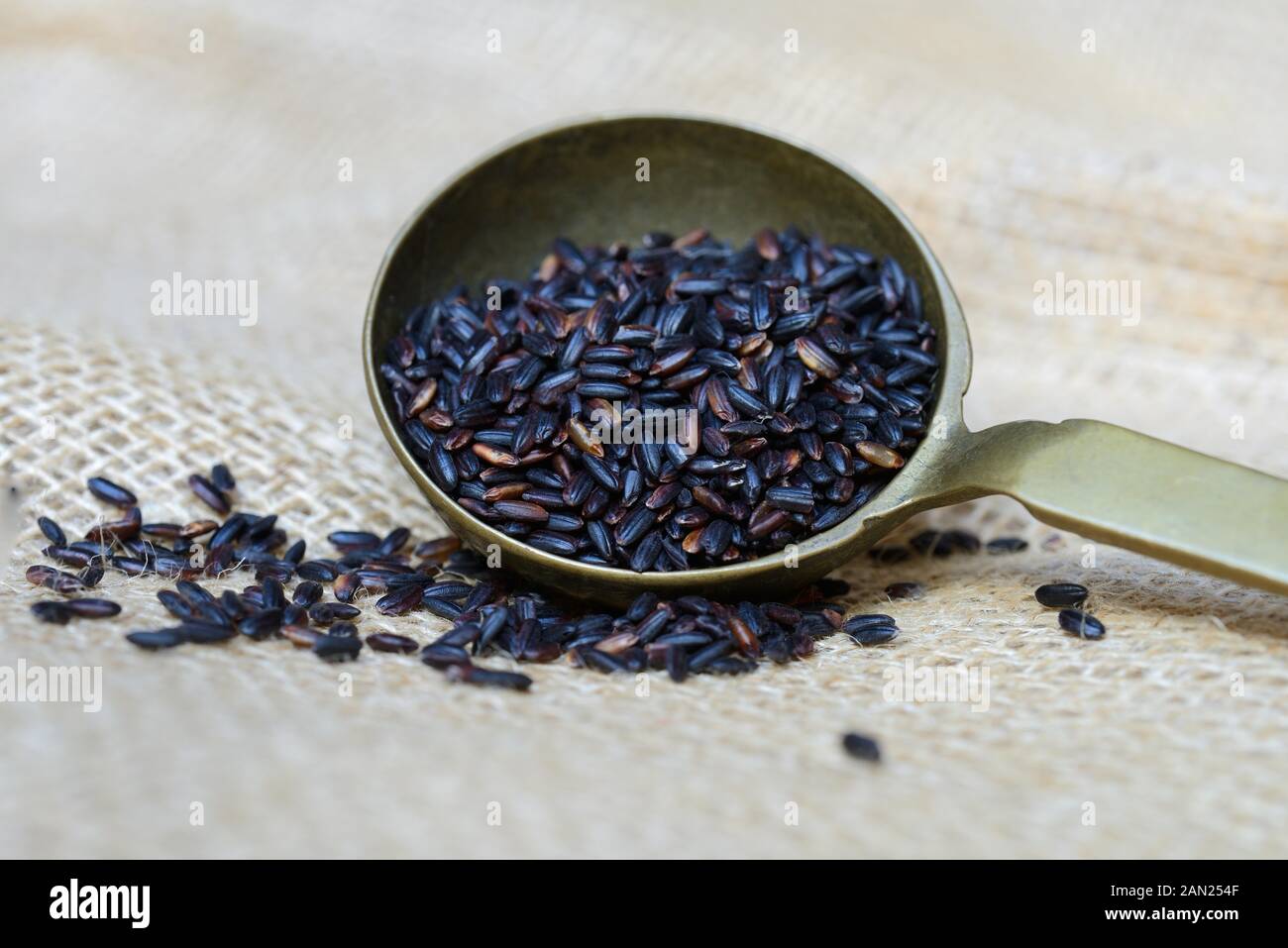 Black rice, rice grains in brass ladle, Germany Stock Photo - Alamy