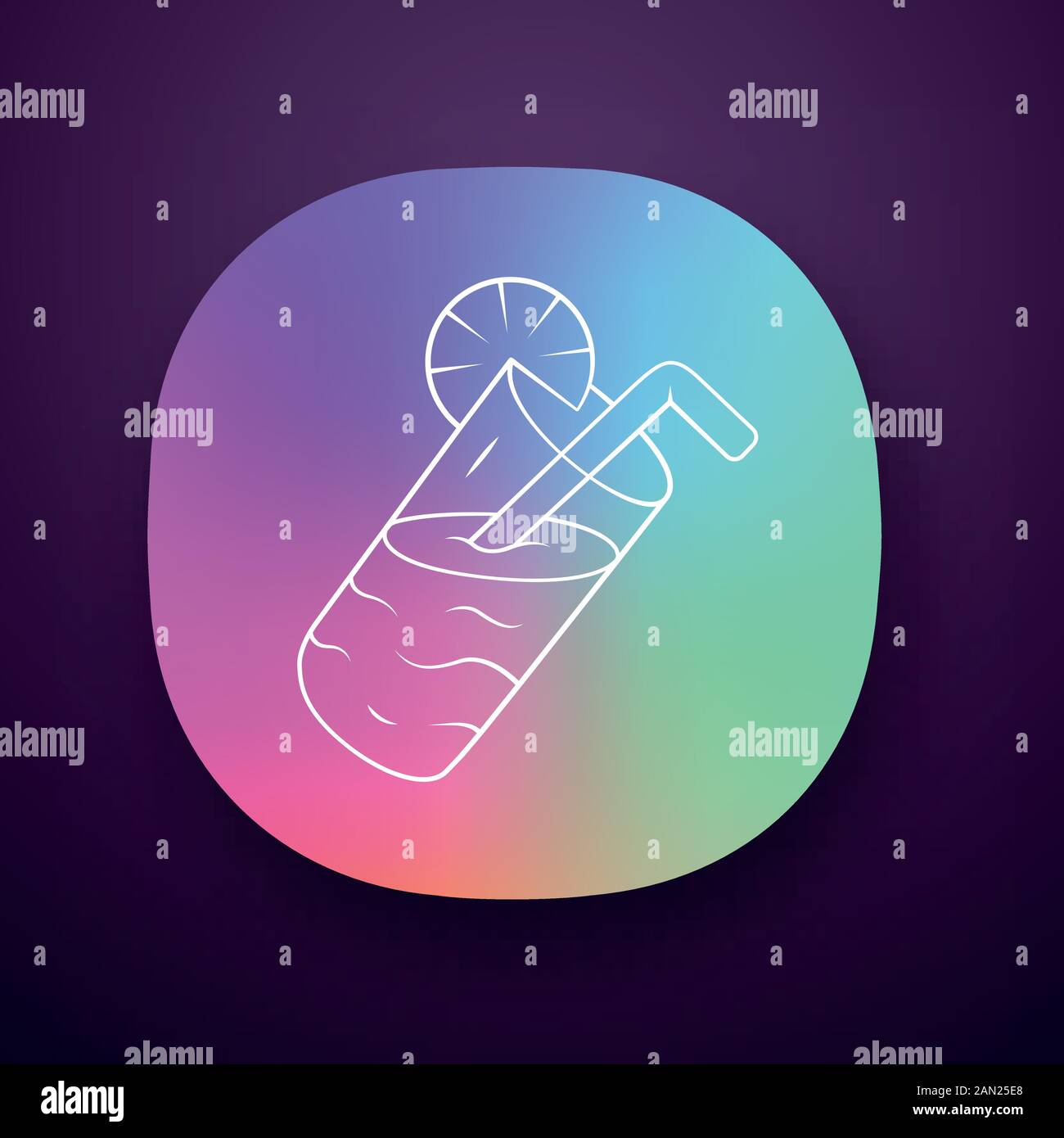 Lemonade glass with straw app icon. Summer refreshment drink. Lemon ...