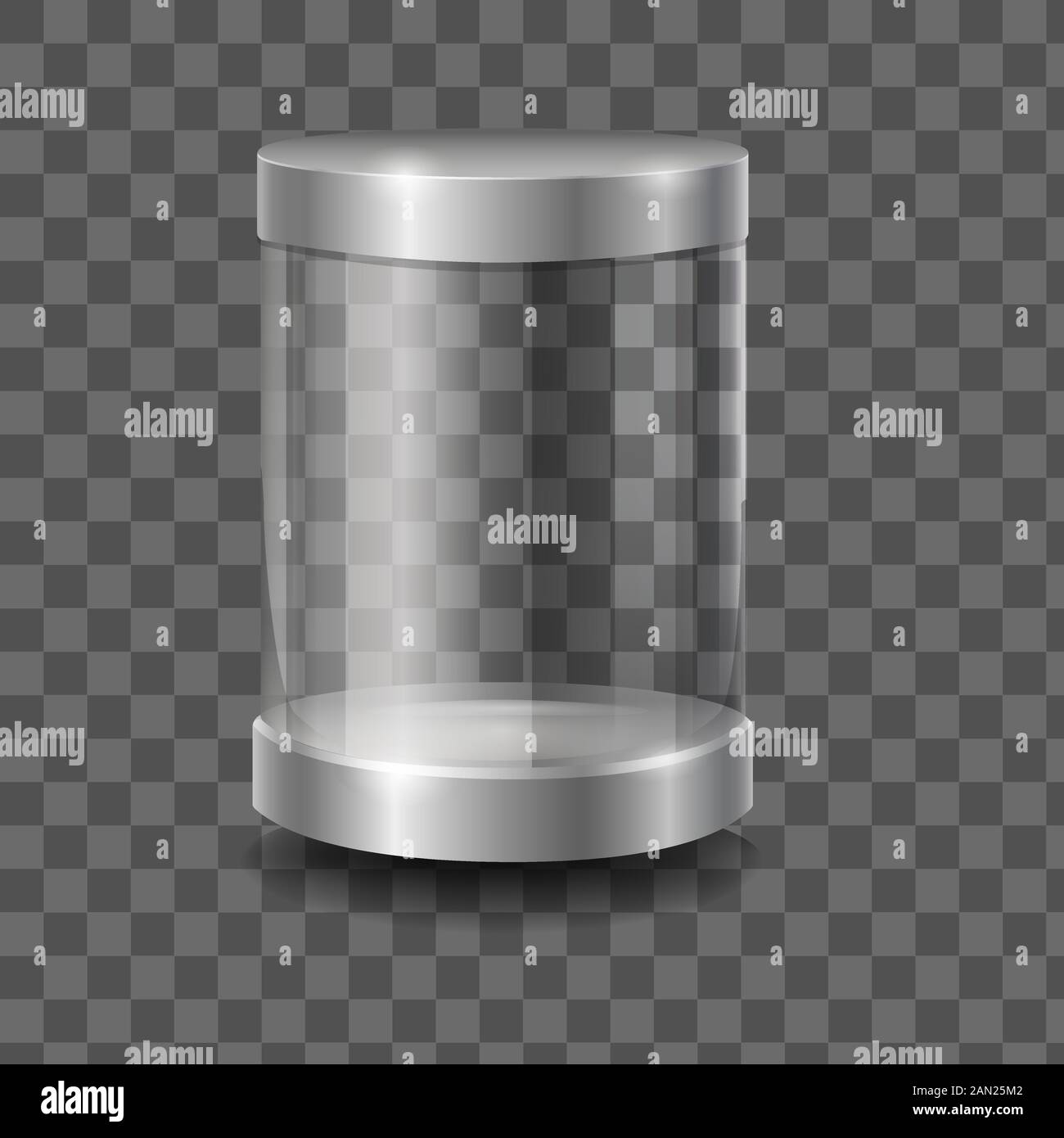 Empty round 3d capsule glass showcase front view vector graphic ...