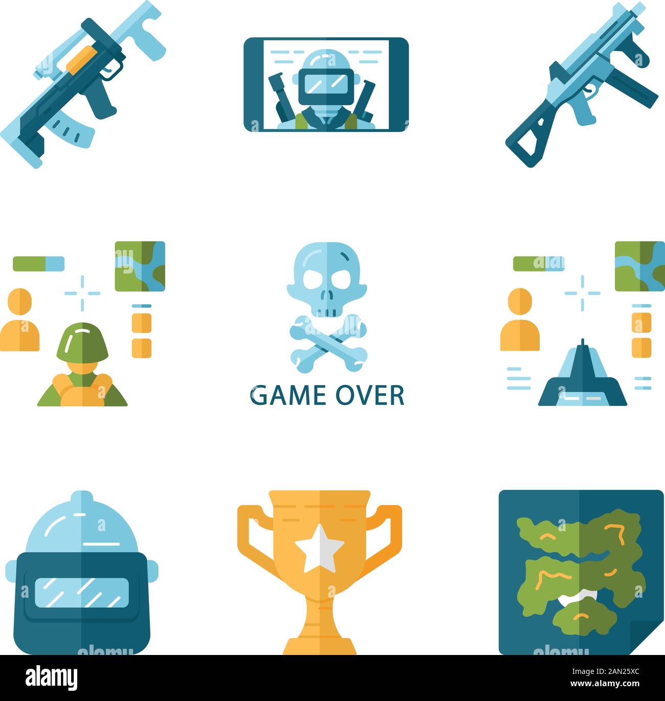 Online game inventory flat design long shadow color icons set. Esports ...