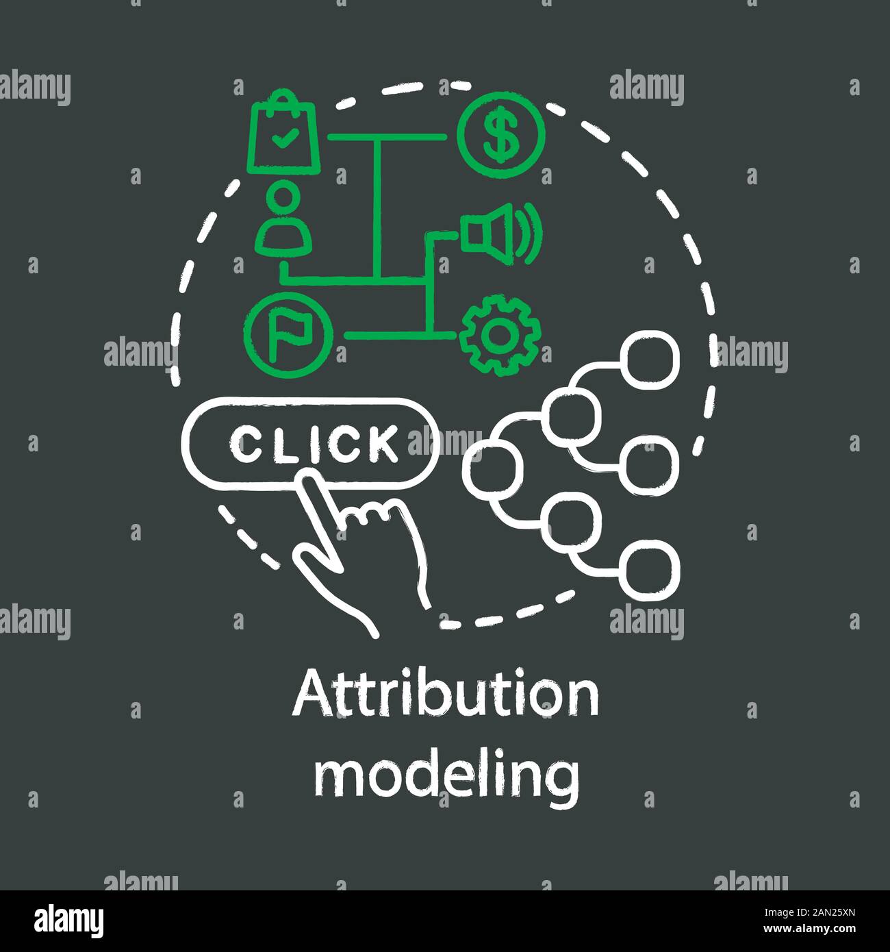 Attribution modeling chalk concept icon idea. Digital marketing benefit ...