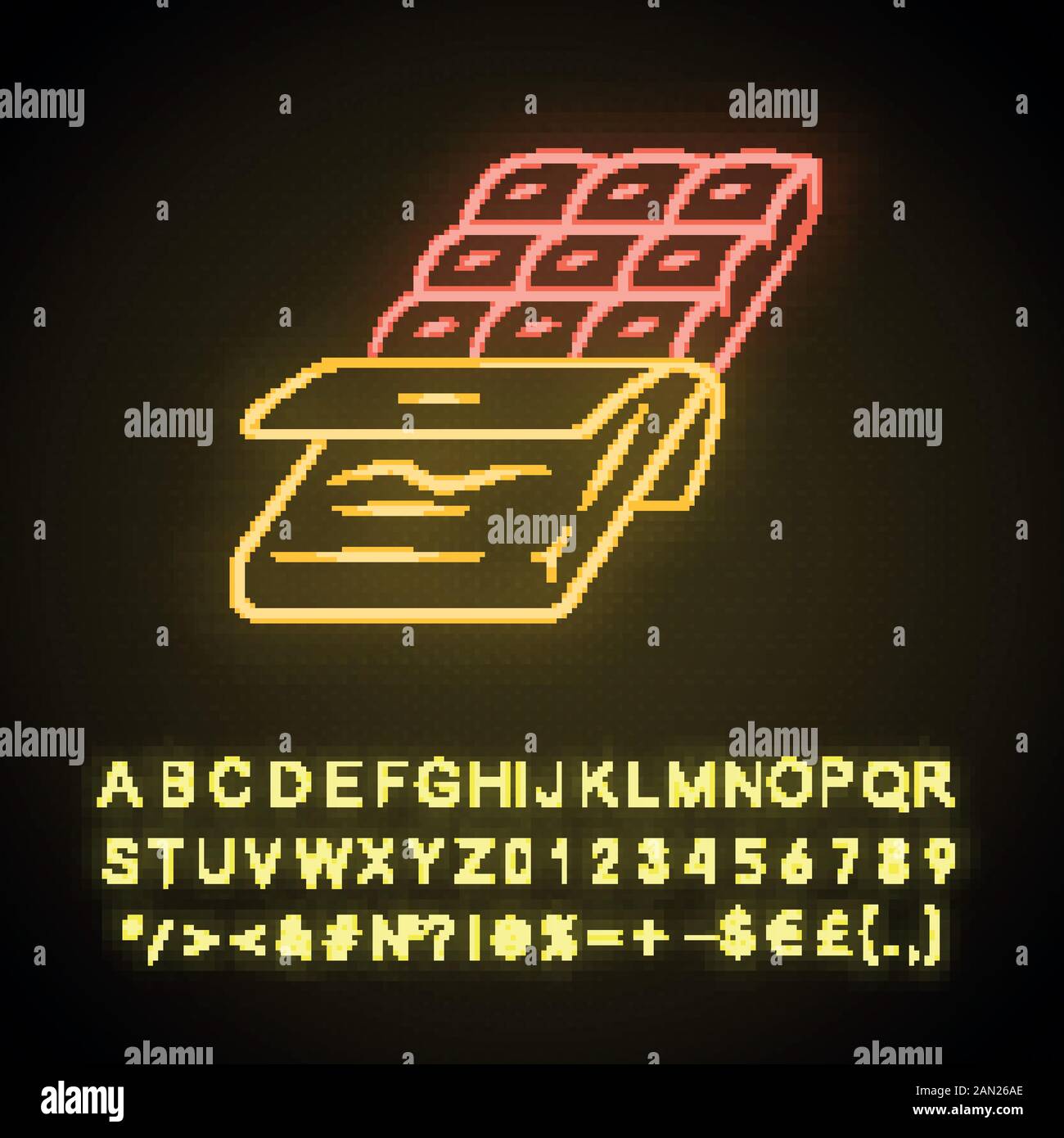 Chocolate bar neon light icon. Candy. Chocolate packaging, wrapping ...