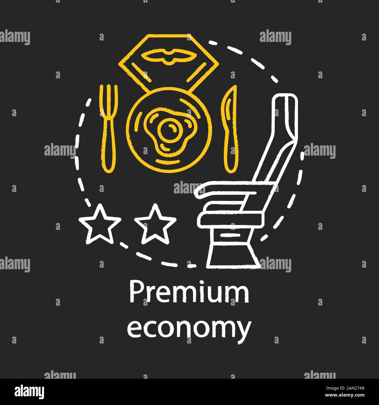 Premium economy chalk icon. Airline travel class. Plane amenities ...