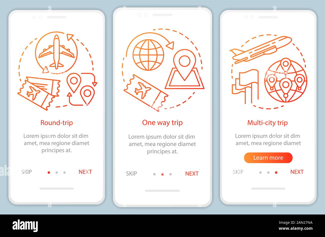 Aircraft flight ticket onboarding mobile app page screen vector ...