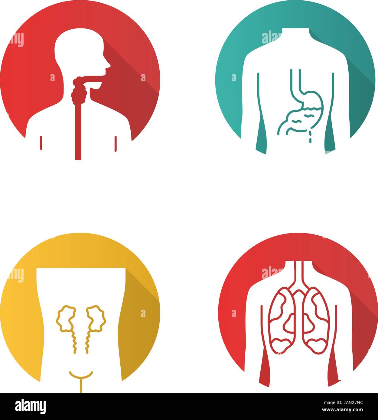 Ill human organs flat design long shadow glyph icons set. Unhealthy ...